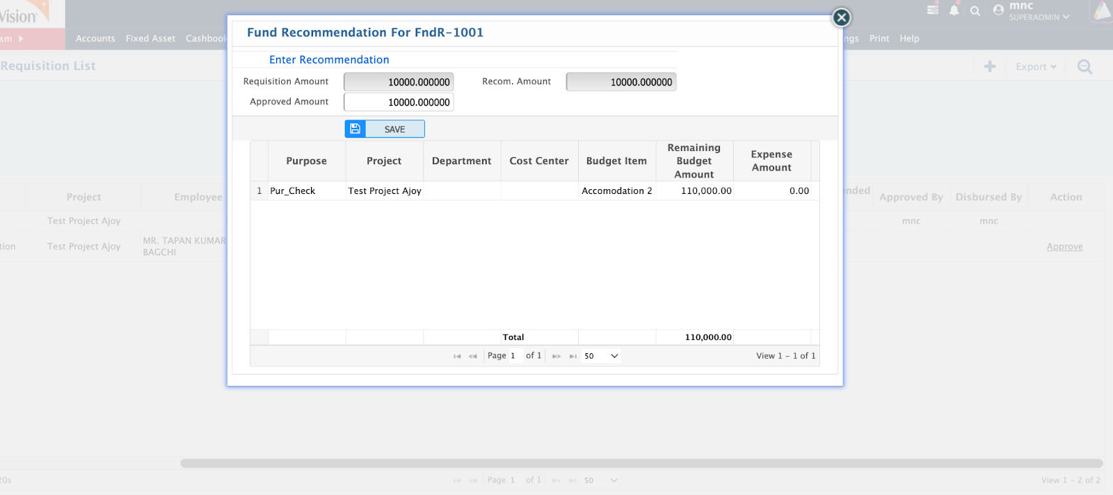 Fund Request History Overview | Prism ERP Docs