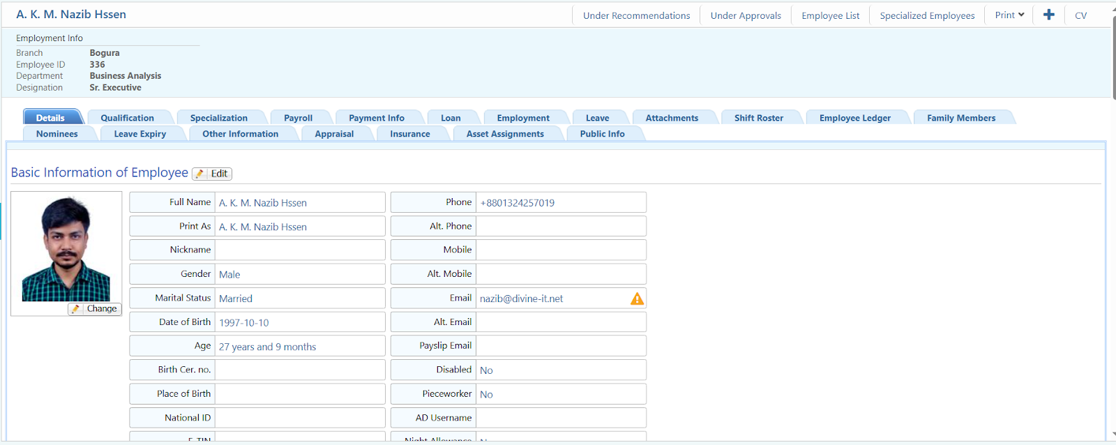 Employee Profile Management | Prism ERP Docs